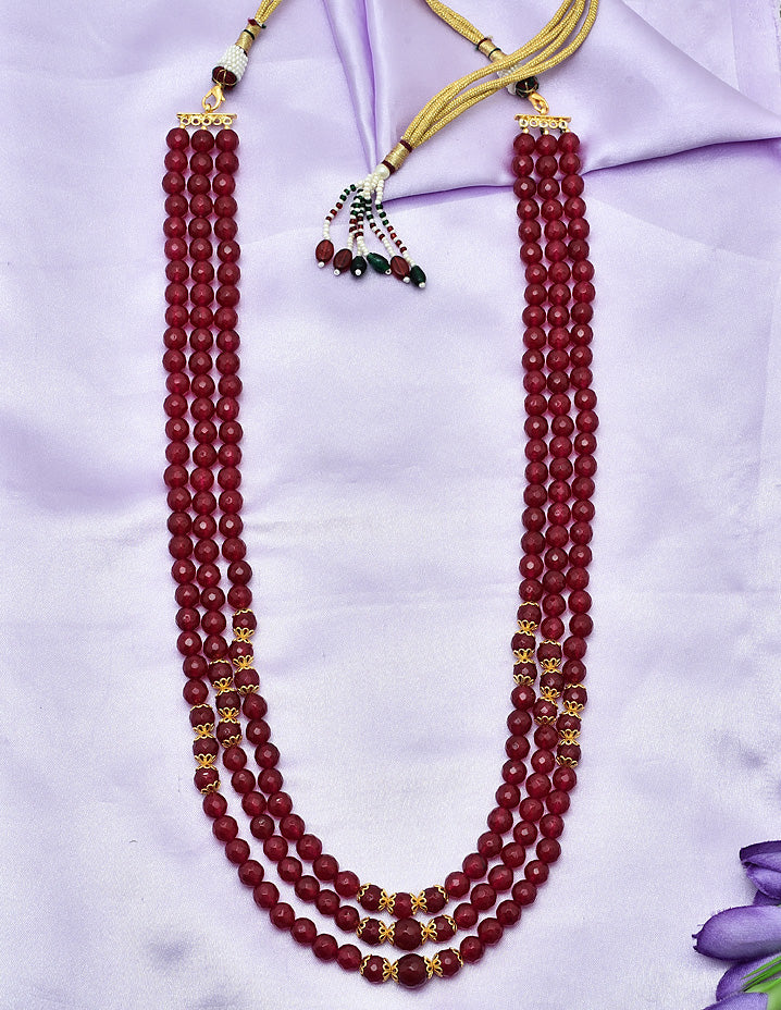 Designer Zirconia 3-Lines Ruby Beads Mala – Veeha Beauty