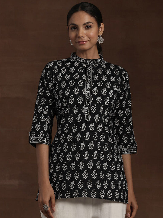 Libas Floral Block Printed High Neck Pure Cotton Straight Kurti – Veeha ...