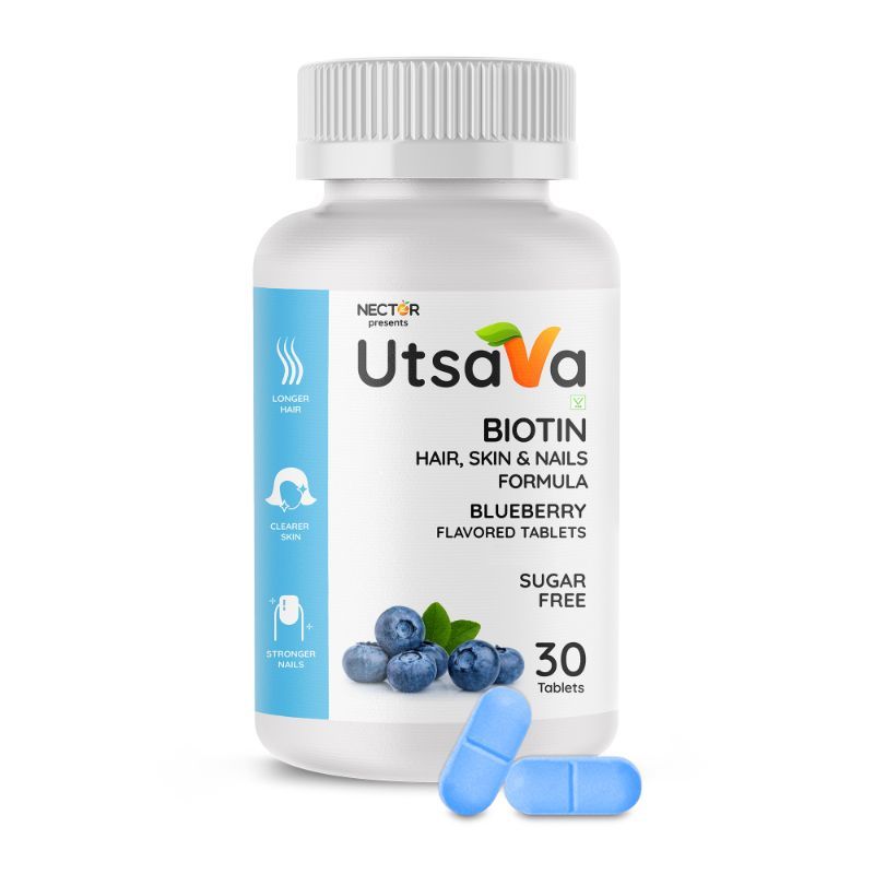 Utsava Biotin Blueberry Chewable Tablets For Hair Skin And Nails - 30 ...