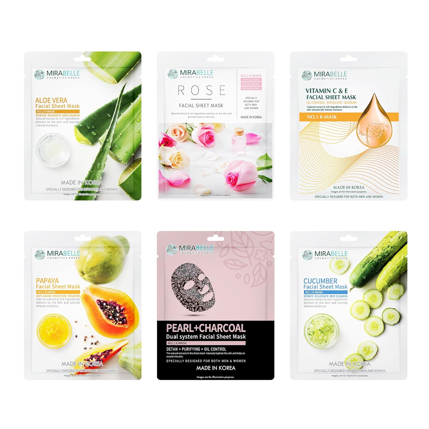 Mirabelle cosmetics korean Sensitive Skin Facial Sheet Mask Combo ...