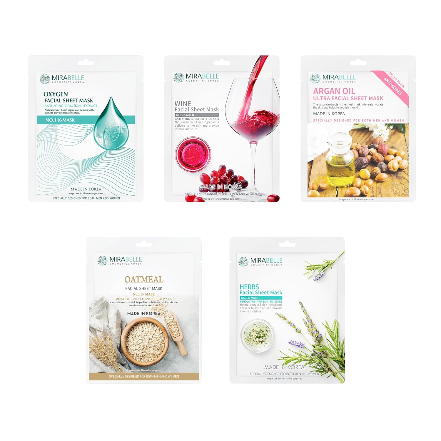 Mirabelle cosmetics korean Dazzling Look Facial Sheet Mask Combo ...