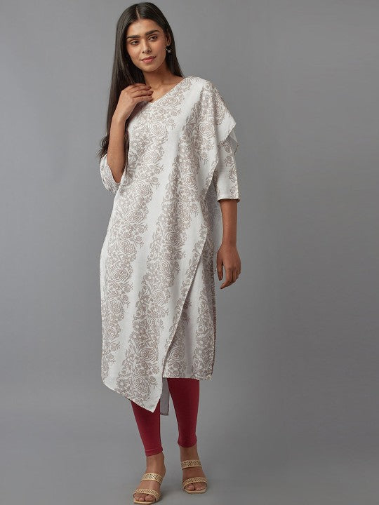 W Women White Ethnic Motifs Printed Kurta – Veeha Beauty