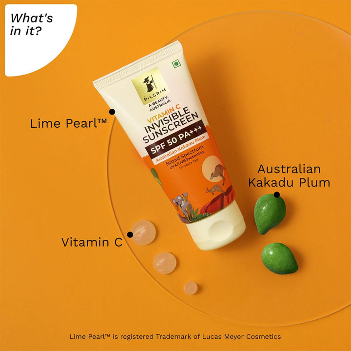 Pilgrim VITAMIN C Invisible Sunscreen SPF 50 PA+++ Australian Kakadu P ...