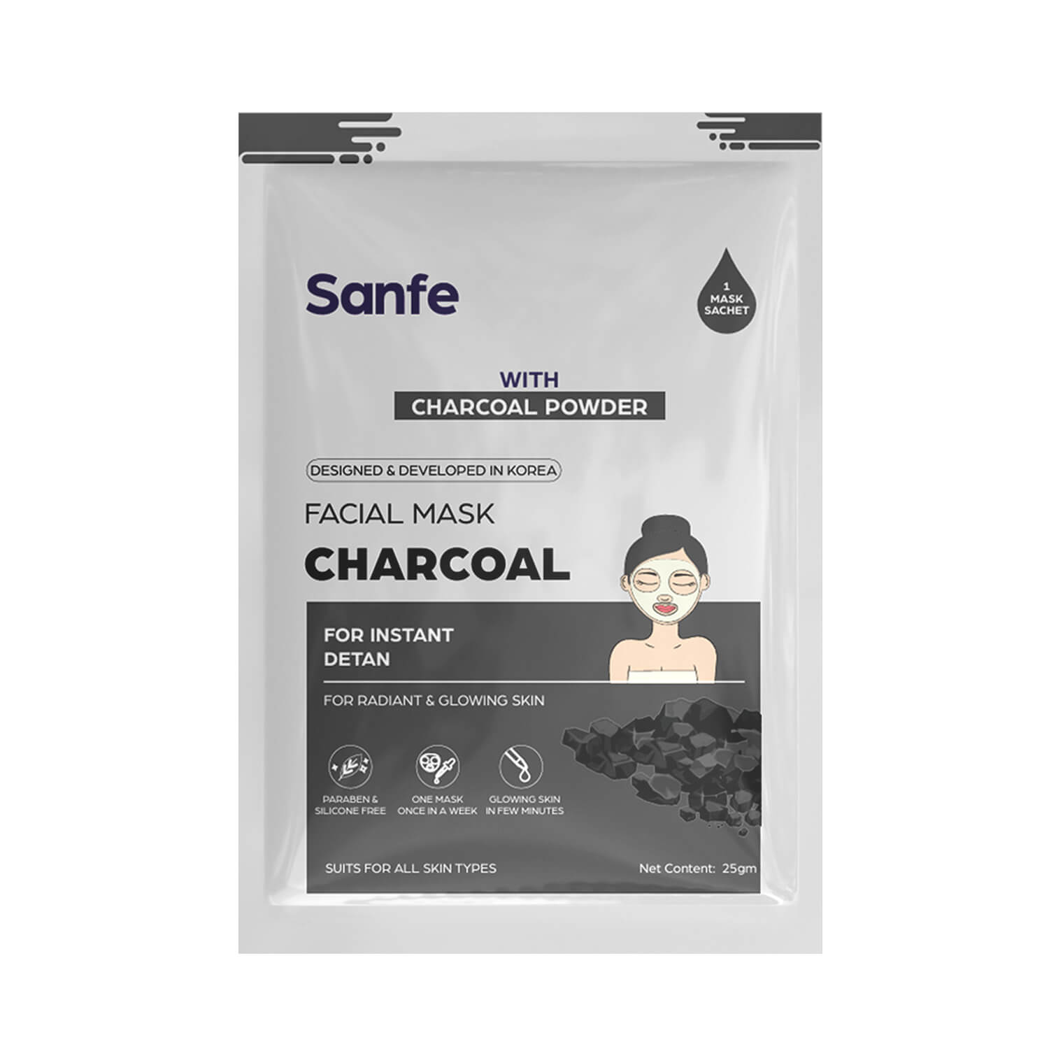 Sanfe Instant Detan Charcoal Facial Mask - 25 gms – Veeha Beauty