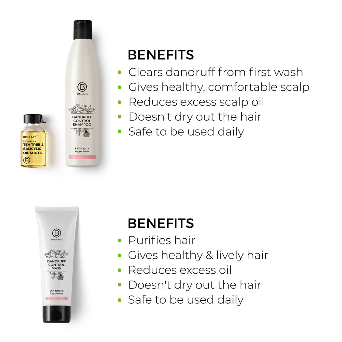 Brillare Dandruff Control Shampoo, Conditioner & Oil Shots Combo ...