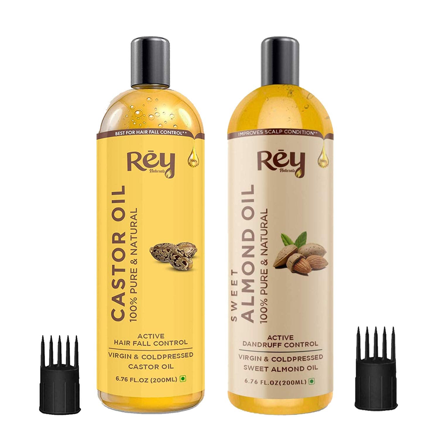 Rey Naturals Cold Pressed Castor Oil & Sweet Almond Oil - for hair & s ...