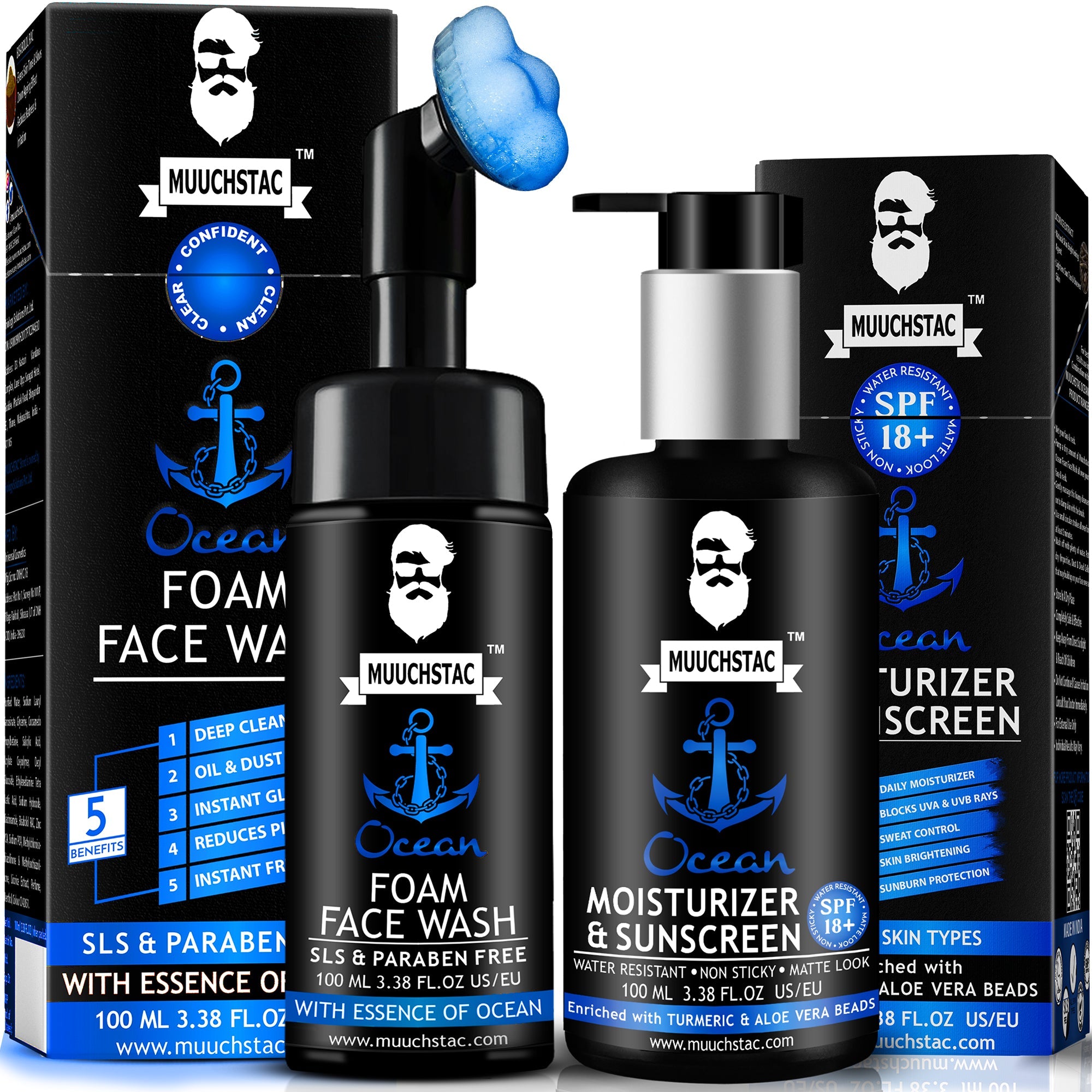Muuchstac Ocean Foam Face Wash+ Ocean Moisturizer & Sunscreen Combo ...