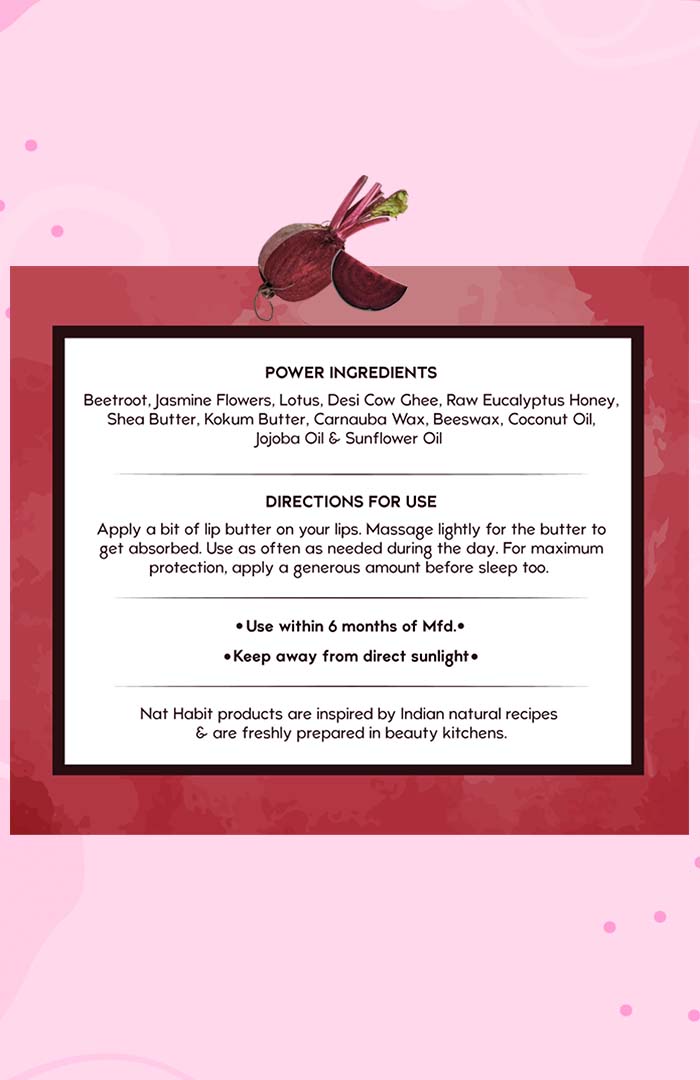 Nat Habit Beetroot Crush Lip Butter with Fresh Beetroot, Jasmine, Desi ...